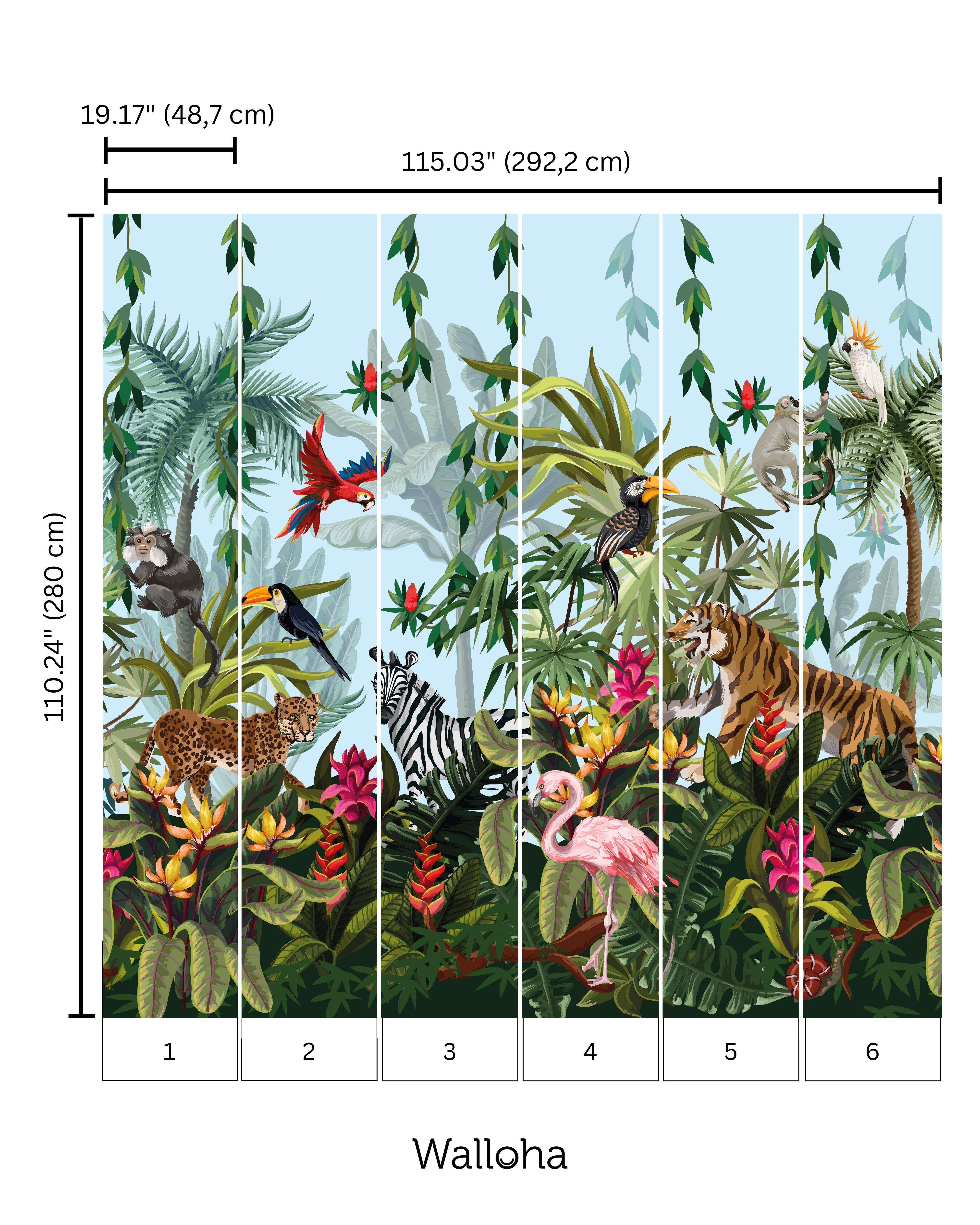 Oerwoud explosie - Kinderbehang - 292,2 cm x 280 cm - Walloha - Walloha ...